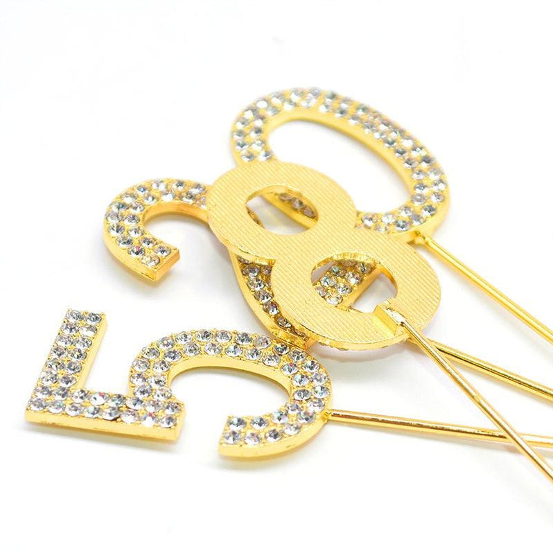 1Pc Glitter Alloy Rhinestone Number Cake Toppers Pieces Silver Glitter ...