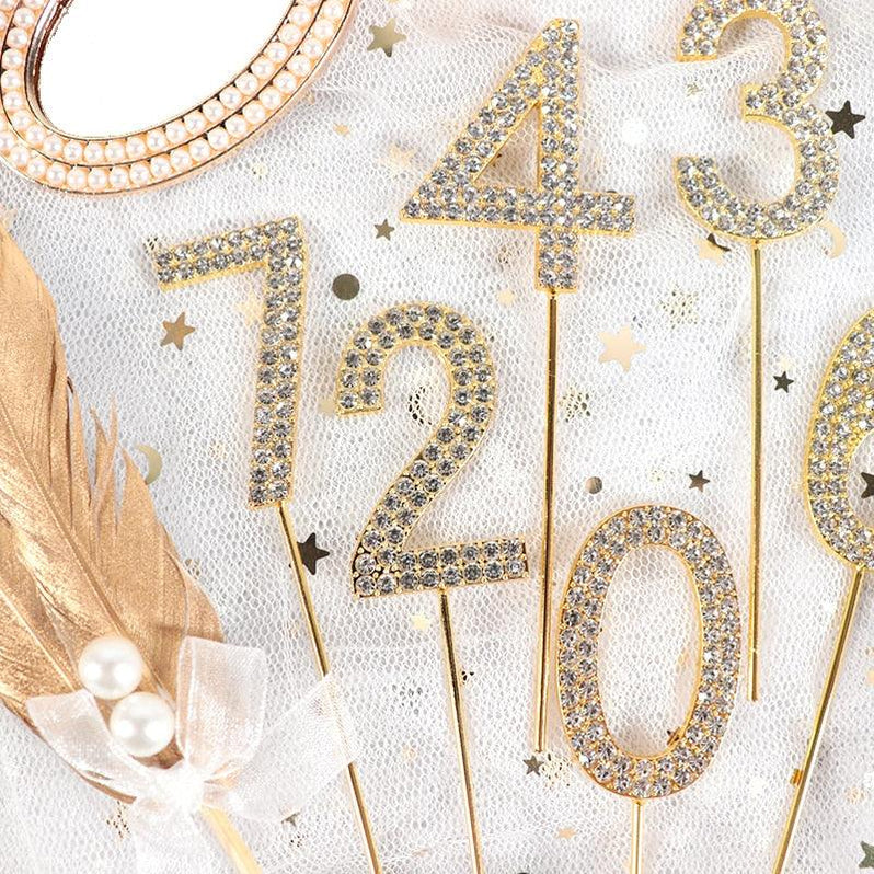 1Pc Glitter Alloy Rhinestone Number Cake Toppers Pieces Silver Glitter ...